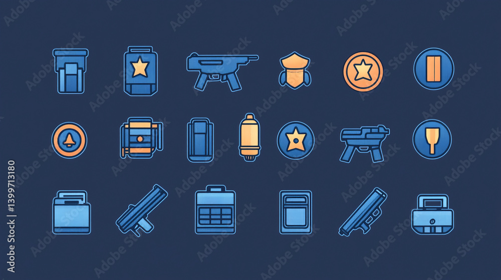 Game ui kit weapons and items vector icons asset pack for game ...
