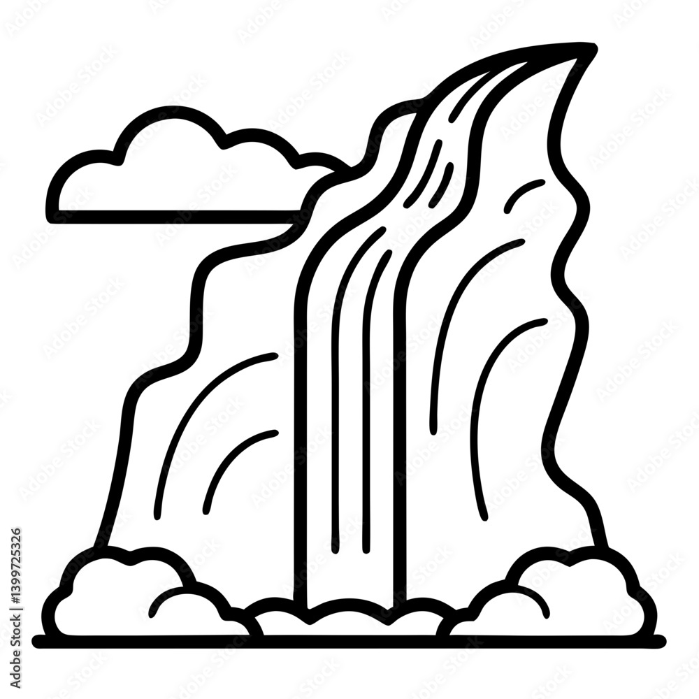 Nature's Flow: Waterfall Outline Coloring Page Stock Vector | Adobe Stock