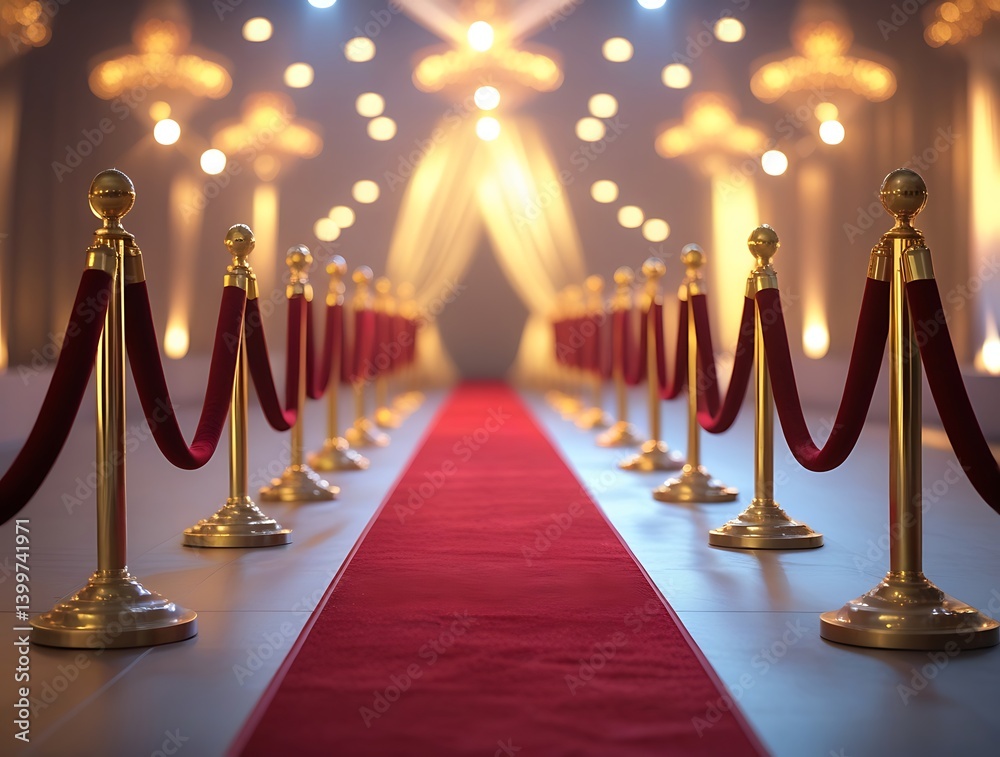 Glamorous entrance scene featuring a red carpet leading to a bright ...