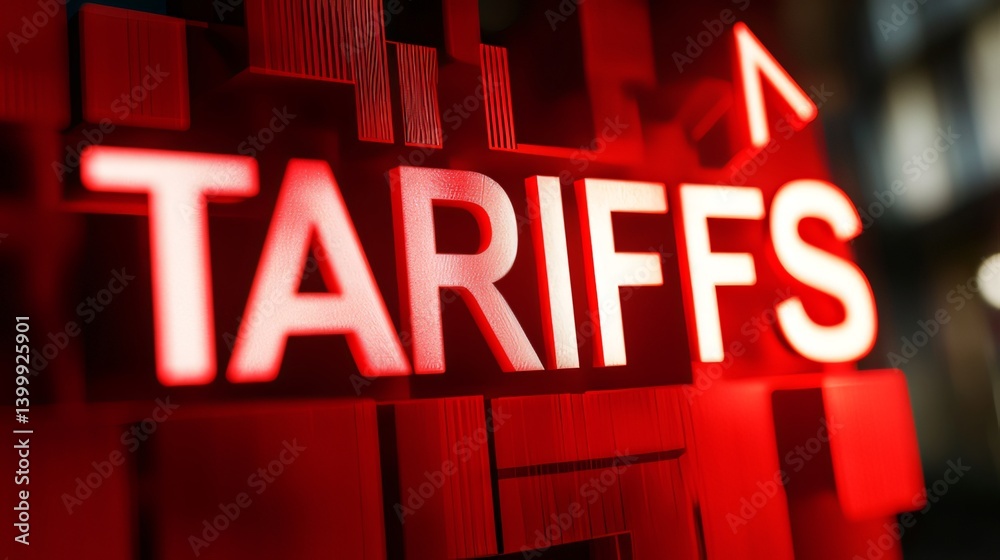 Rising red arrow featuring tariffs in bold white with glowing ...