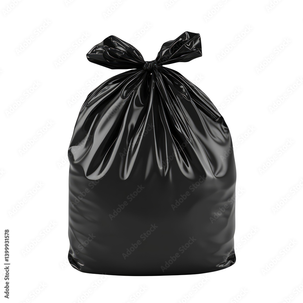 Realistic Black Tied Trash Bag Isolated on Black Background Full of ...