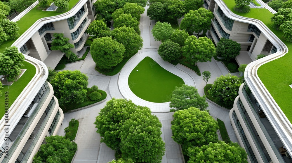 Eco-centric modern city layout with walkable streets, integrated green ...