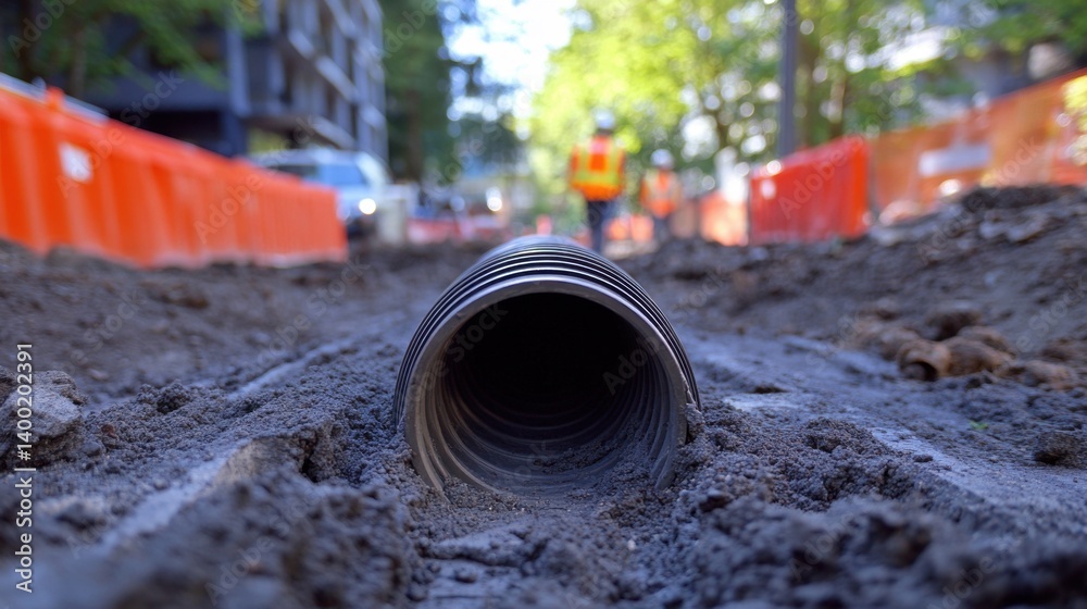 Stormwater drainage system being installed during initial stages of ...