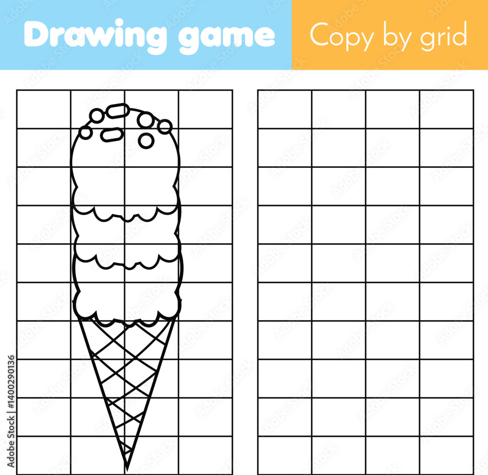 Draw ice cream. Grid copy worksheet. educational children game ...