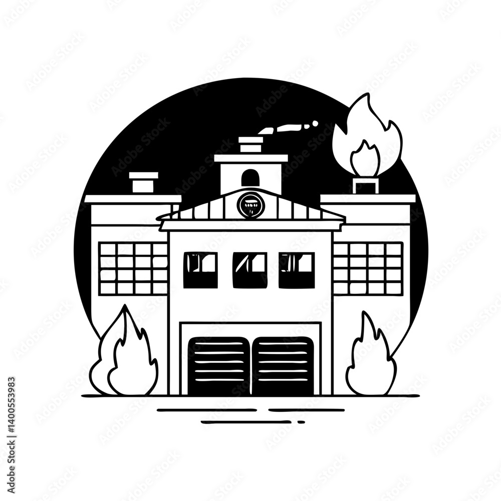 fire station icon, fire station silhouette vector illustration-simple ...