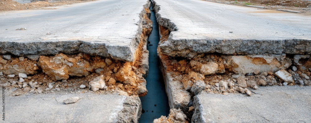 Disaster relief and earthquake emergency response, A cracked road ...