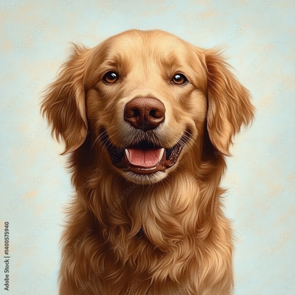 Hyper-realistic portrait of a golden retriever guide dog in baroque art ...