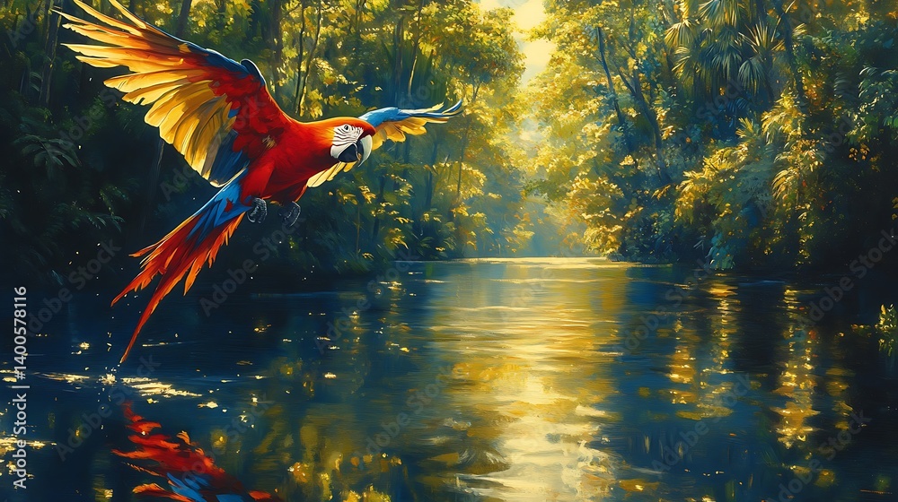 Hyper-realistic oil painting of the Amazon River winding through the ...