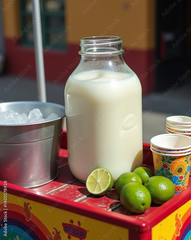 raditional Mexican Street Cart Selling Horchata with Vitrolero and Cups ...