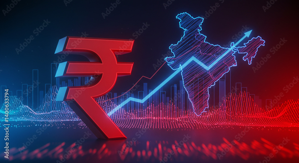 Indian Rupee Currency Symbol Rising with India Map Economic Growth ...