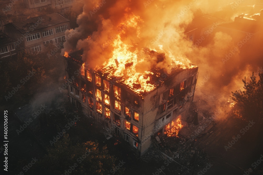 Devastating fire engulfing residential building, causing destruction ...