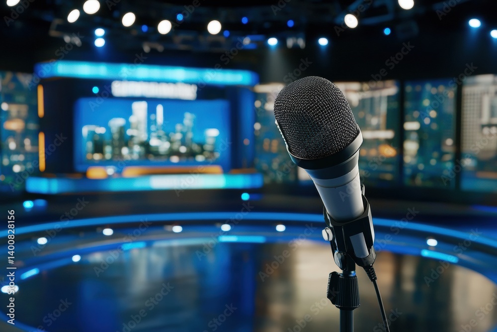 Live broadcast setup featuring microphone, countdown timer, and ...