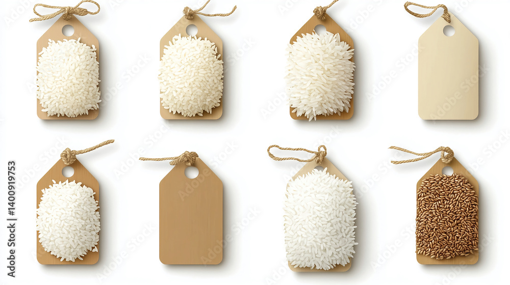 Rice varieties on tags food grains basmati brown rice types label price ...