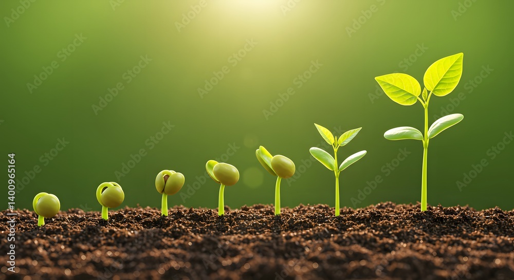 Seedling Growth Stages From Sprout to Plant on Dark Brown Soil Stock ...