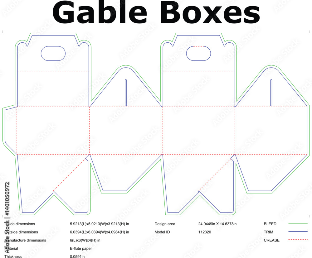 Gable Box Die Cut Template Flat Vector Illustration For Packaging ...