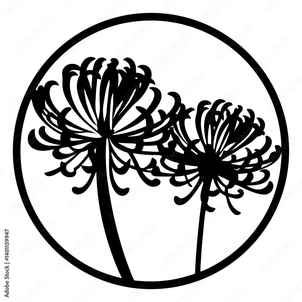 Japanese Crest with Two Spider Lily Flowers- Black and white Japanese ...