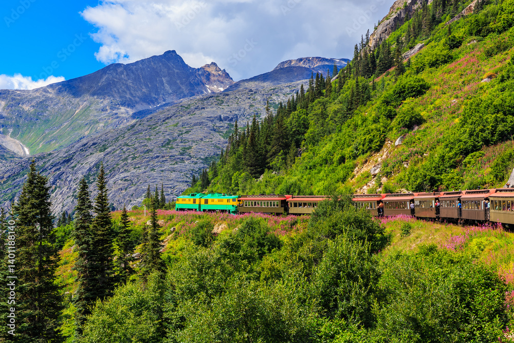 Skagway, Alaska. The scenic White Pass & Yukon Route Railroad. Stock ...