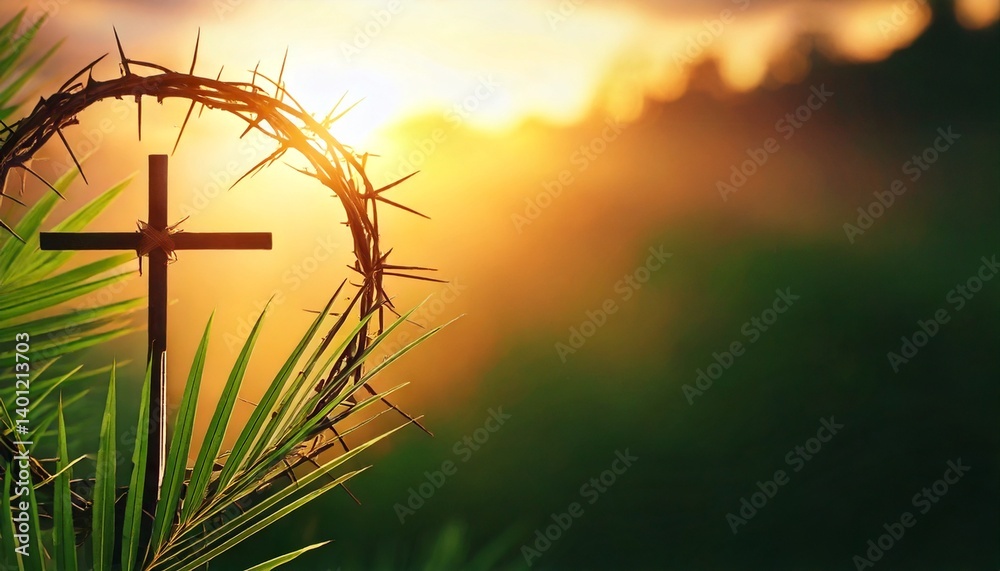 Cuaresma: Corona de espinas y cruz con hojas de palma y púas ...