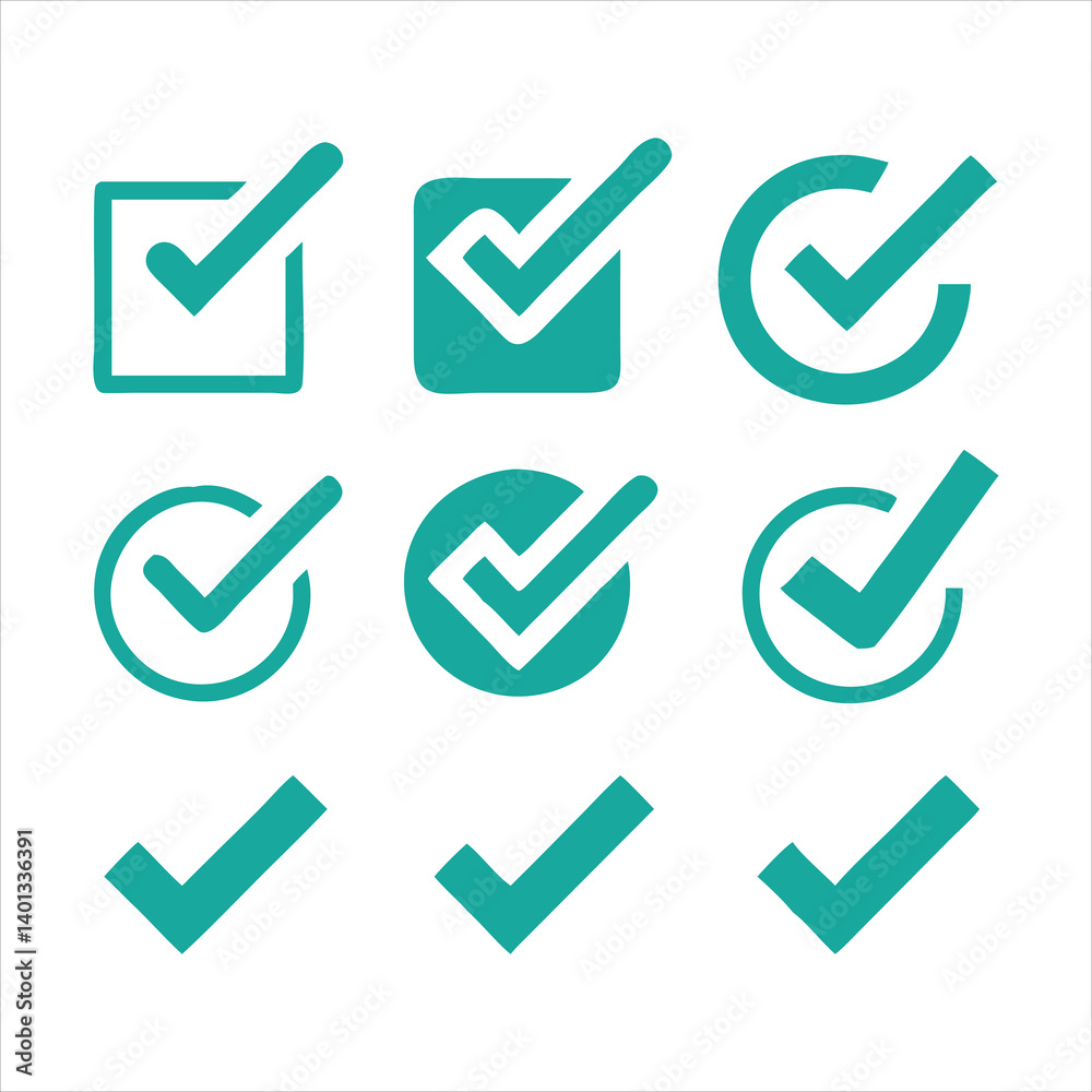 Collection of teal check marks, tick icons, and symbols in various ...