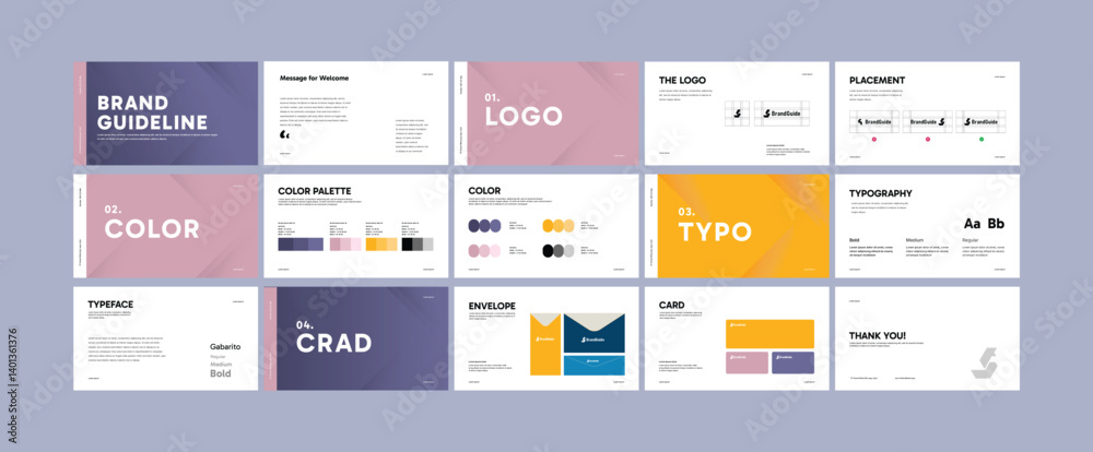 Multicolored Brand identity design template. Creative brand guidelines ...