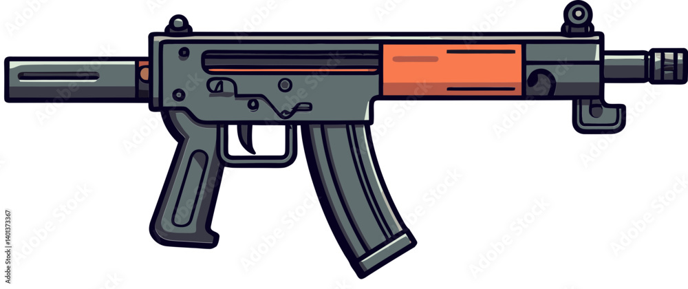 Vector de Stock Submachine Gun with Suppressor in Action Submachine Gun ...