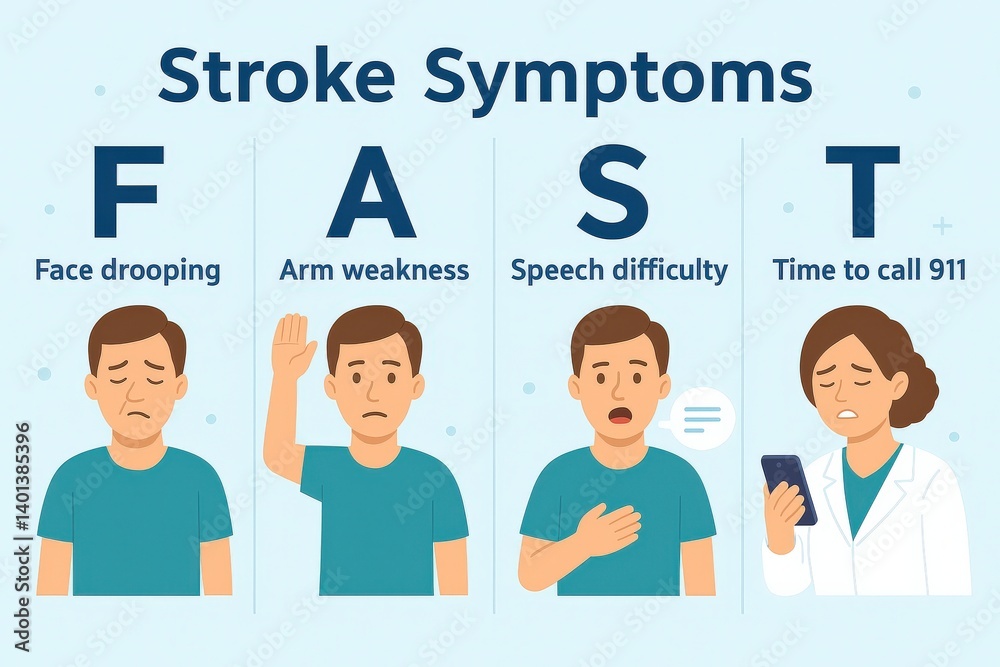 Visual guide highlights the key symptoms of stroke: face drooping, arm ...