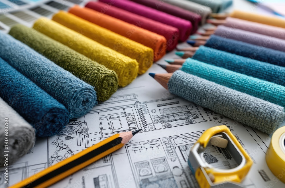 Color palette and floor plan of an interior design project with color ...