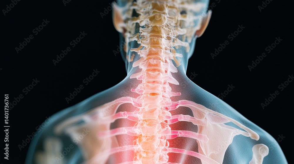 Detailed illustration of human spine anatomy depicting vertebrae and ...