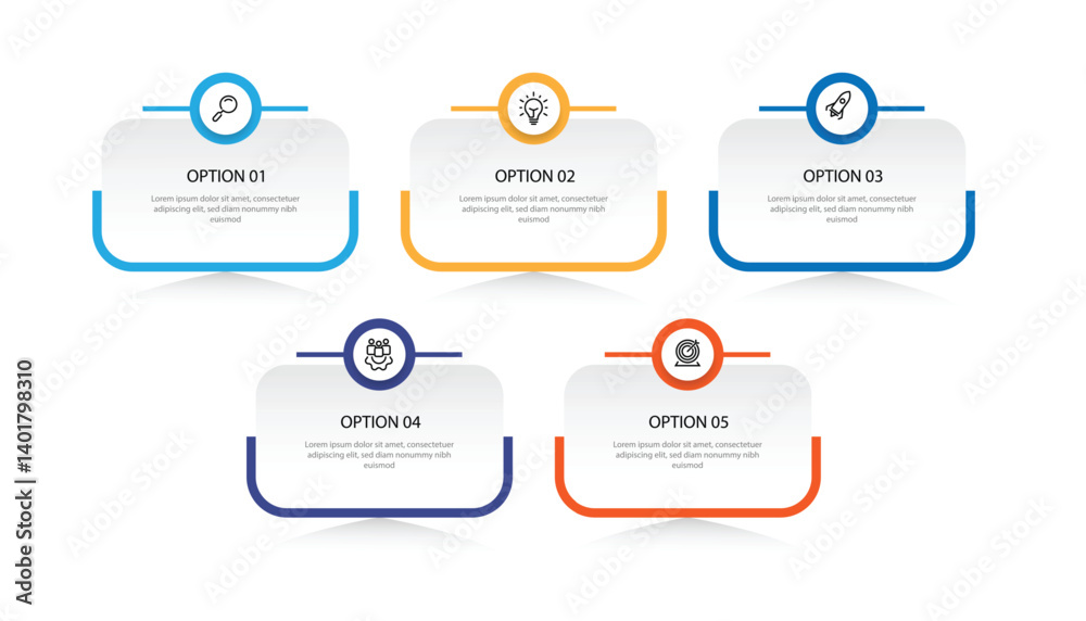 5 step columns infographic template with paper style can be used for ...