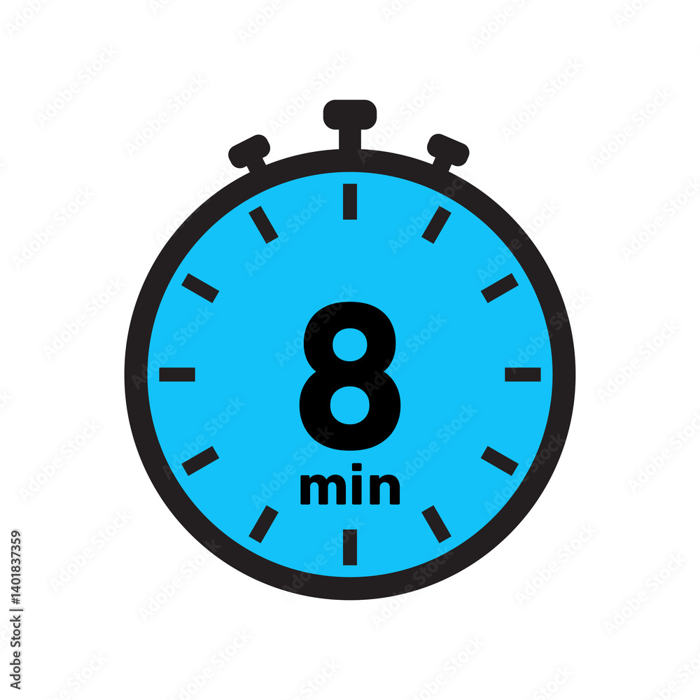 8 minute Timer, clock, stopwatch isolated icons. Countdown timer symbol ...