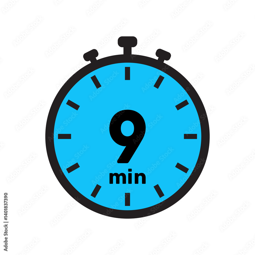 Stock-Foto „9 minute Timer, clock, stopwatch isolated icons. Countdown ...