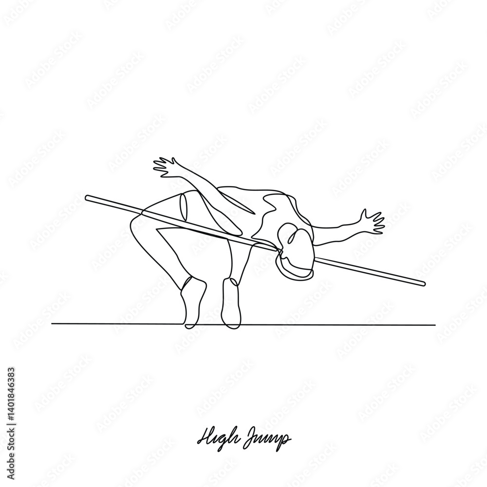 One continuous line drawing of a High Jump vector illustration. Type of ...