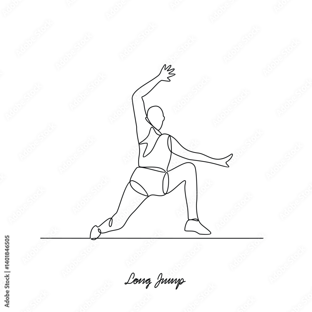 One continuous line drawing of a Long Jump vector illustration. Type of ...