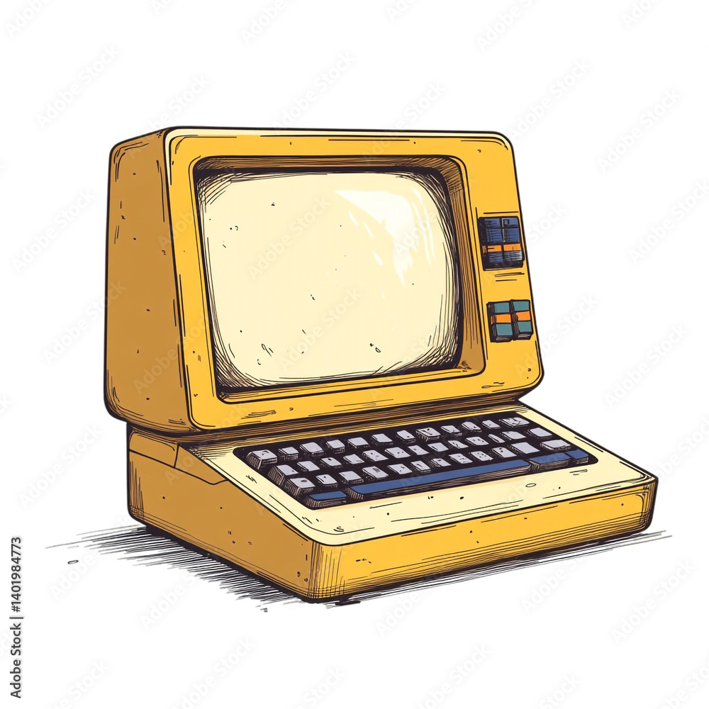 Vintage Computer Nostalgia Retro Tech Yellow Screen Keyboard Stock ...