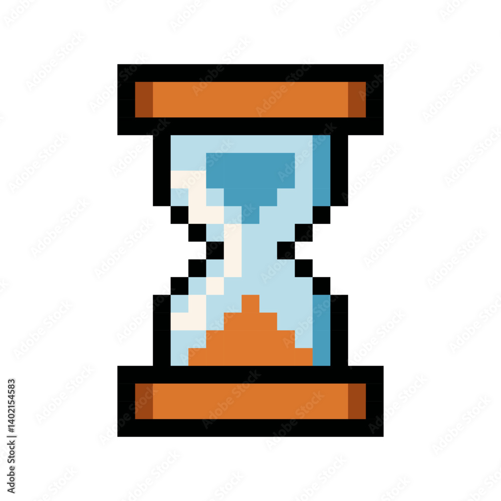 Pixel art vector illustration of an hourglass with orange sand. Classic ...