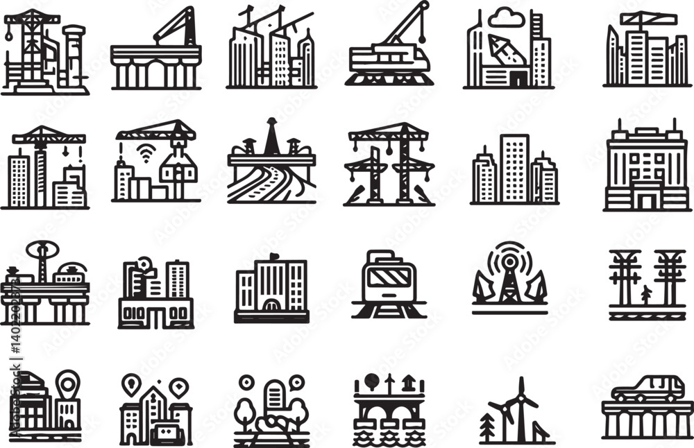 infrastructure icon set. Contains icons related ro public ...