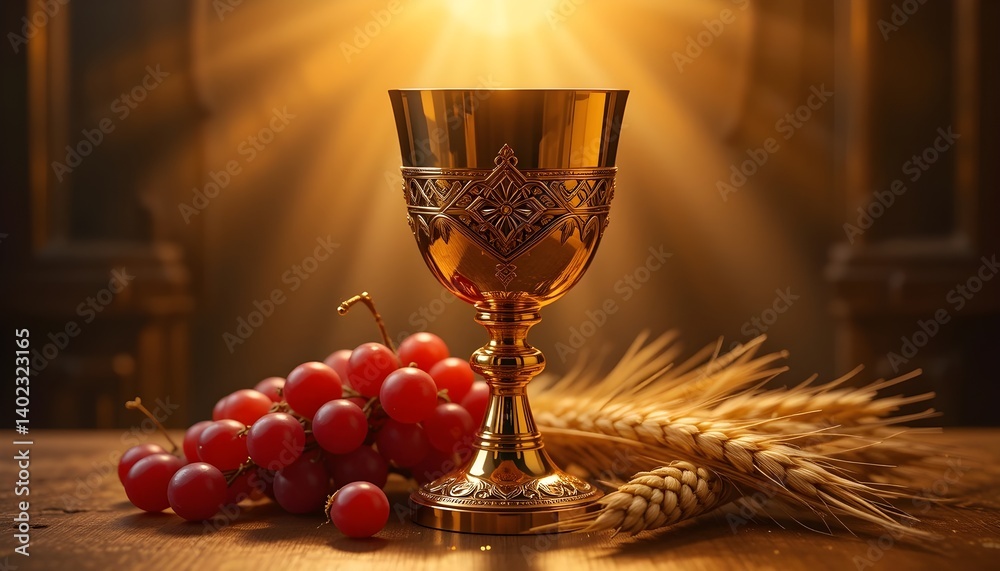 Golden chalice with grapes and wheat eucharist communion christianity ...