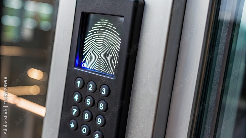 Cybersecurity risk management concept Fingerprint scanner with keypad ...