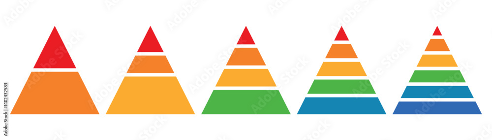 Levels of triangular pyramid. Pyramid infographic set. Half triangle ...