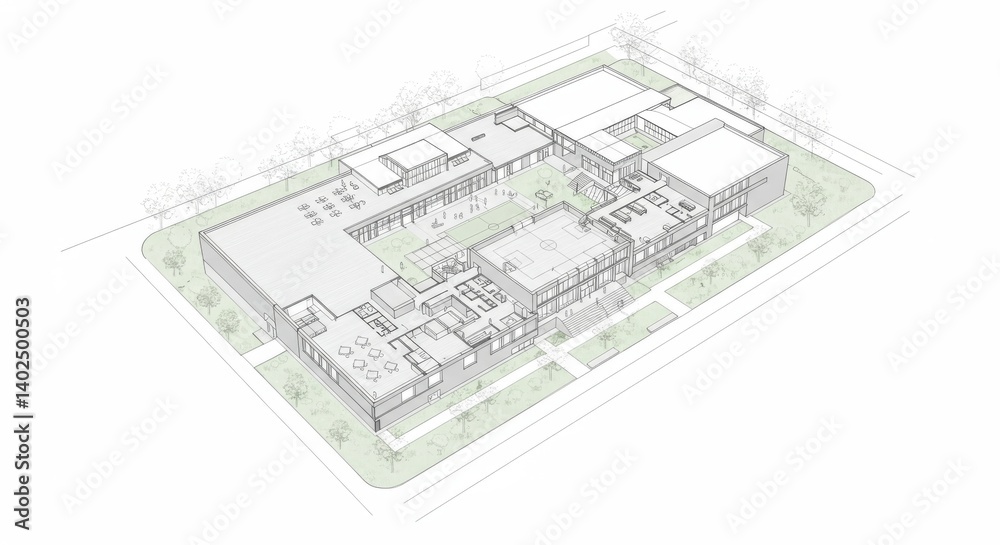 Detailed Architectural Plans of a Modern School Building - Precise ...