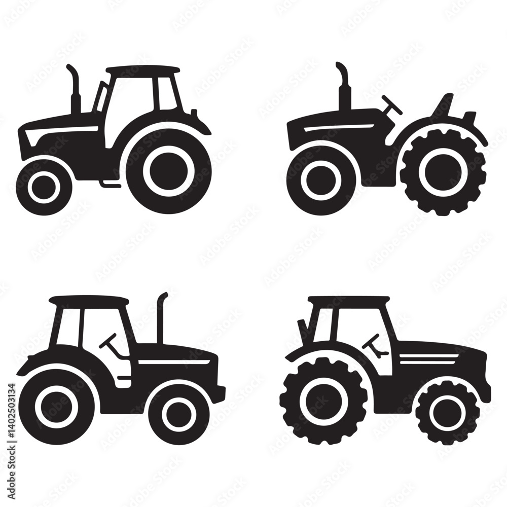 Tractor Vector Black silhouettes icon. Pictogram tractor, side view ...