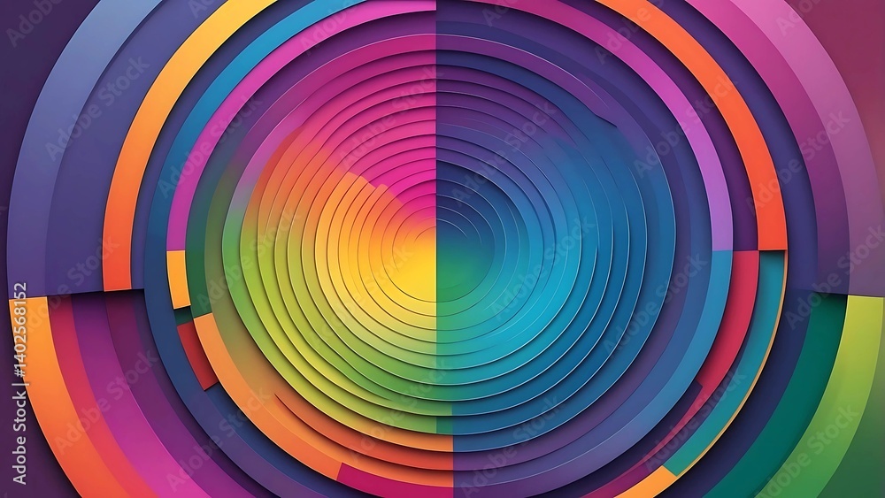 Image is an abstract digital artwork featuring a radial gradient design ...