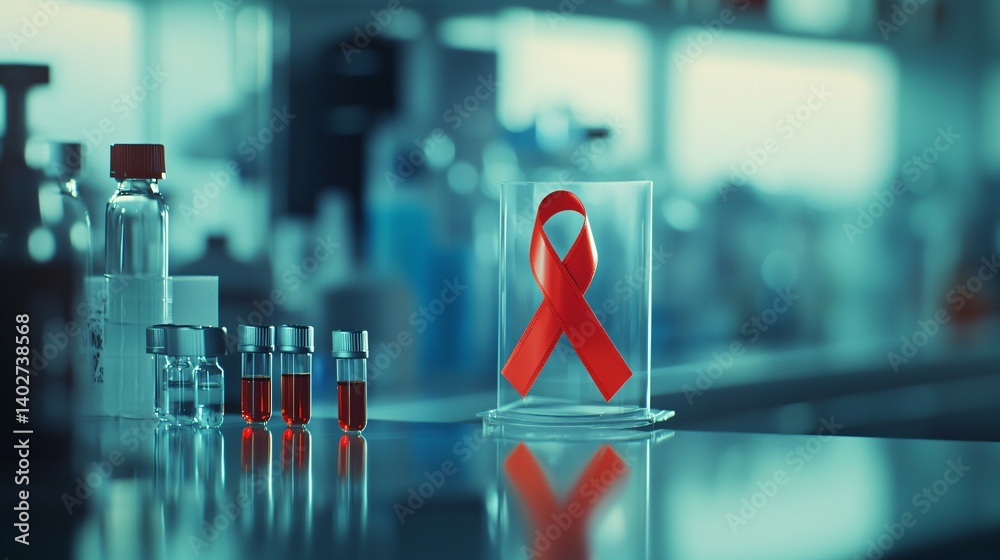 Red ribbon symbol representing awareness for sexually transmitted ...