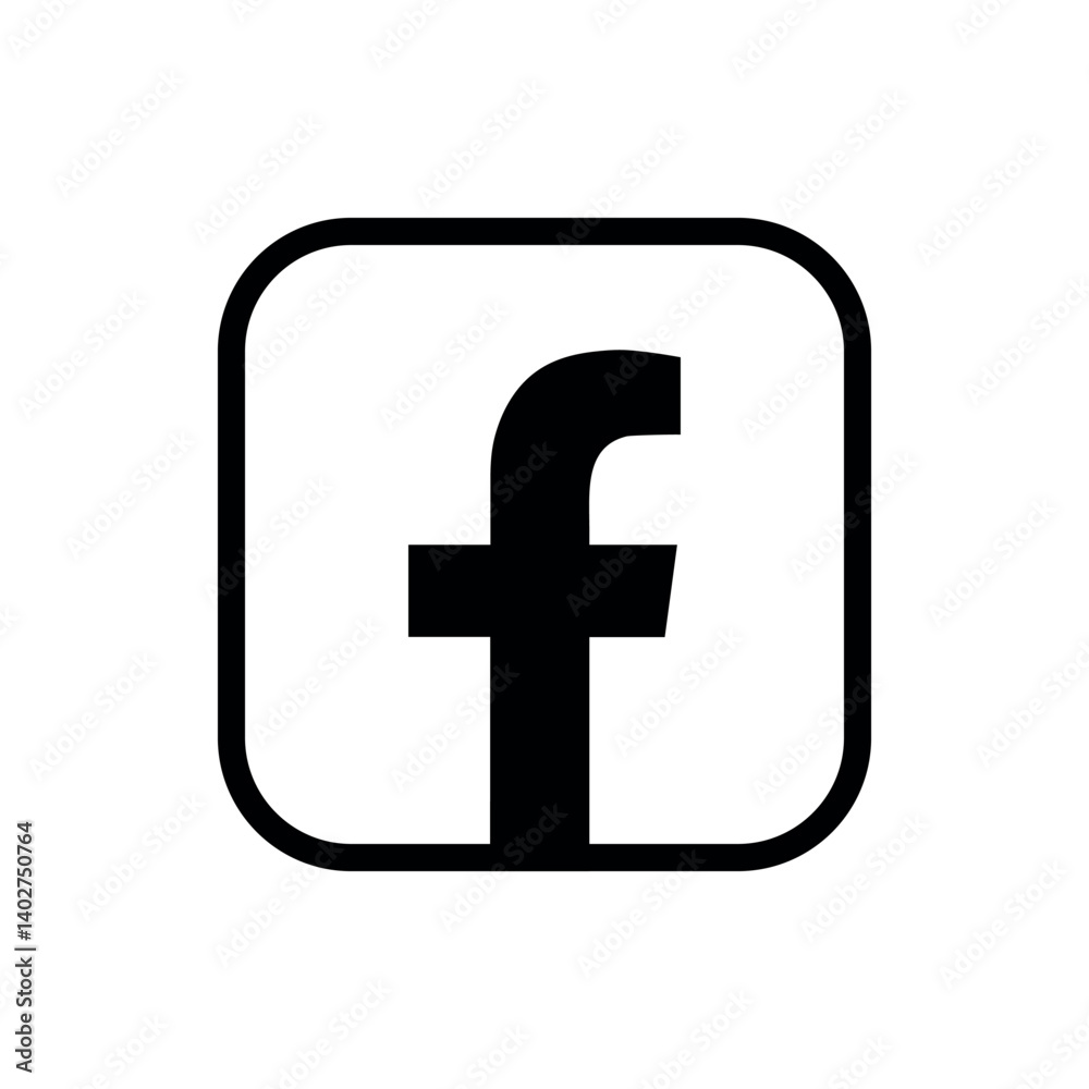 Facebook Logo Outline Black Icon, FB App Vector, Editable SVG, PNG ...