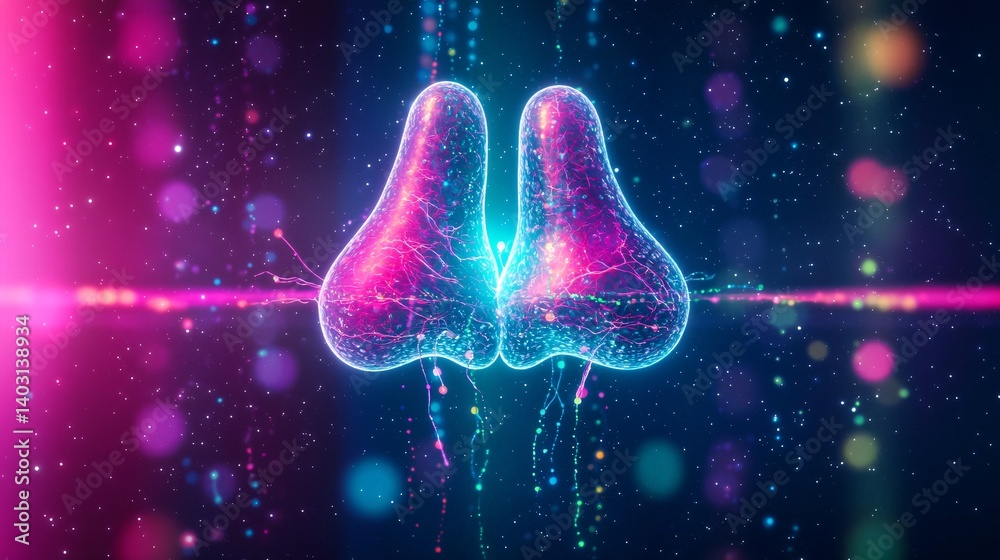 digitally enhanced image of neural tissue depicting new synapse ...