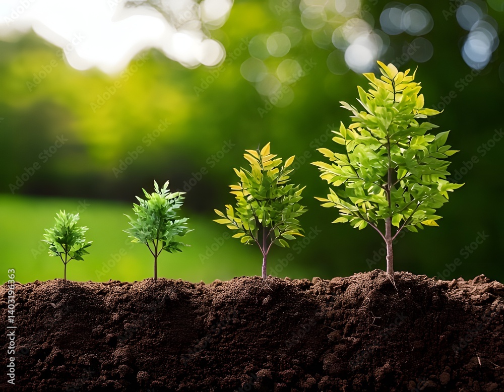 Tree growth stages on fertile ground in rich natural environment ...