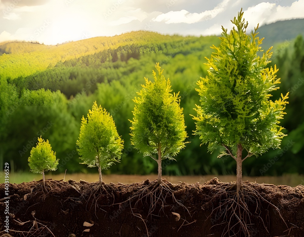 Tree growth stages on fertile ground in rich natural environment ...