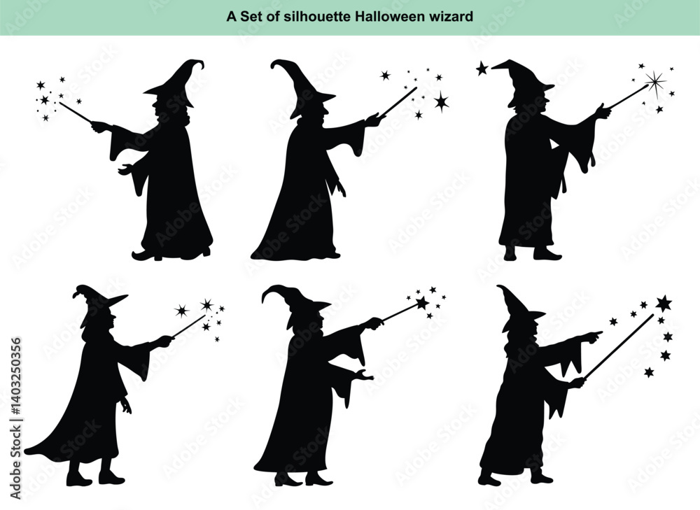 Graphic black silhouettes of silhouette Halloween wizard silhouette ...
