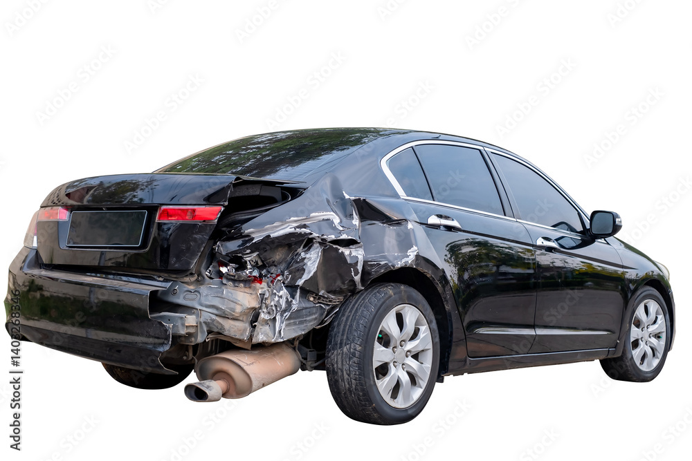 Stock-Foto „Car crash, Side and back view of black sedan car get ...