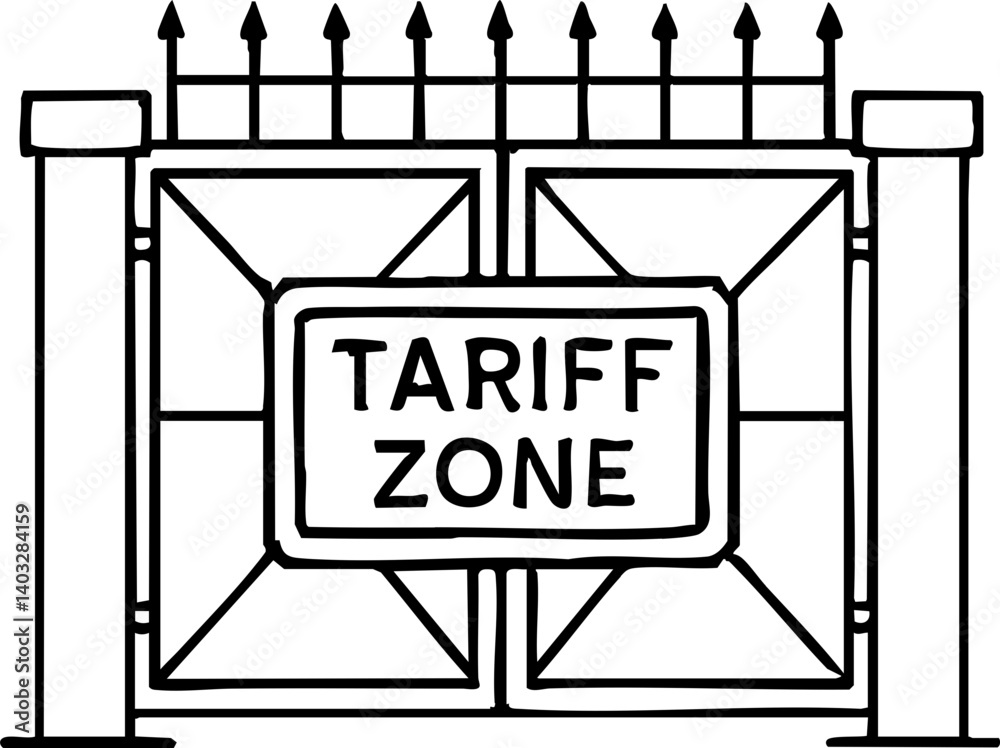 Import Tariffs trade impact concept. Tariff zone gate with security ...
